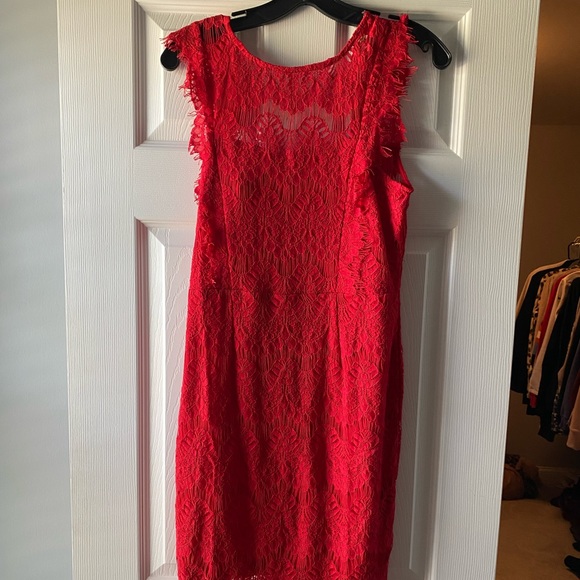 Dresses | Red Lace Short Dress With Open Back | Poshmark